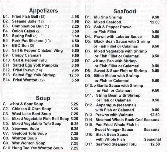 Menu at 3 Star restaurant, Vallejo