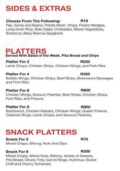 Menu at van Tuka Lounge, Pretoria, No.1214 Aubrey Matlakala St