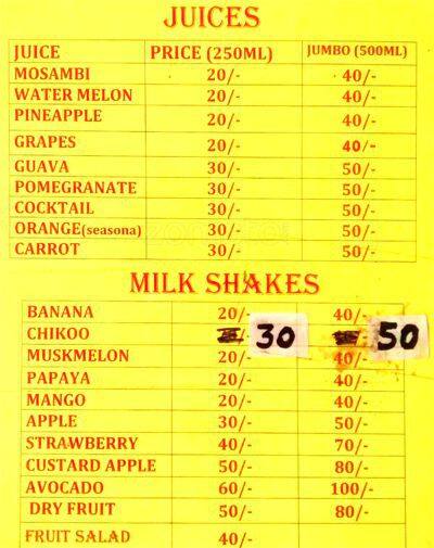 Menu at Juice N Joy, Hyderabad, Old Mla Quarters Rd Old Mla Quarters