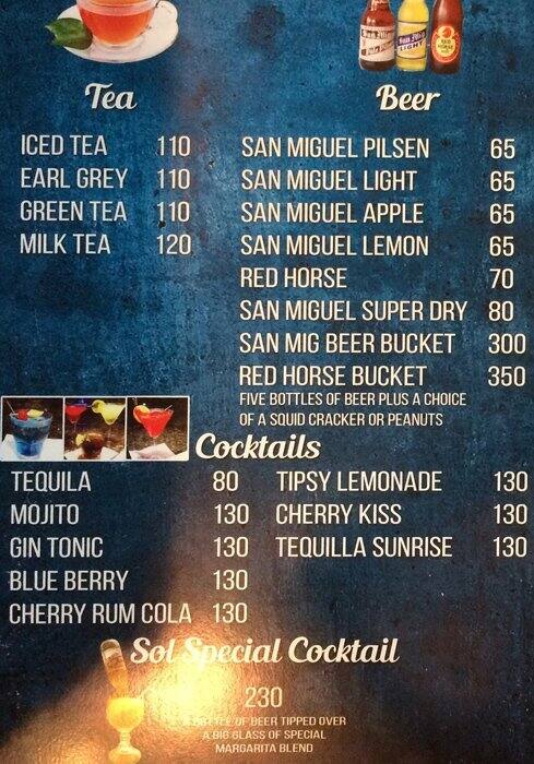 Menu at SOL Cafe, Cebu City, F. Gochan St