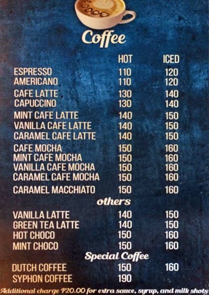 Menu at SOL Cafe, Cebu City, F. Gochan St