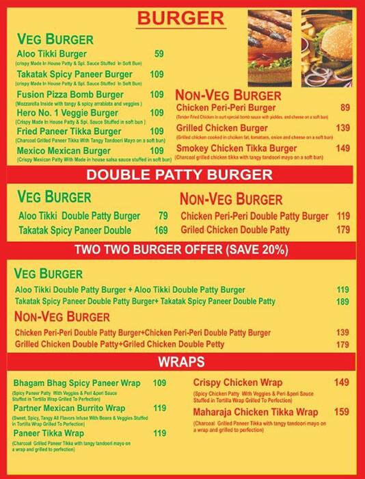 Menu of Burger No.1, Crossing Republik, Ghaziabad