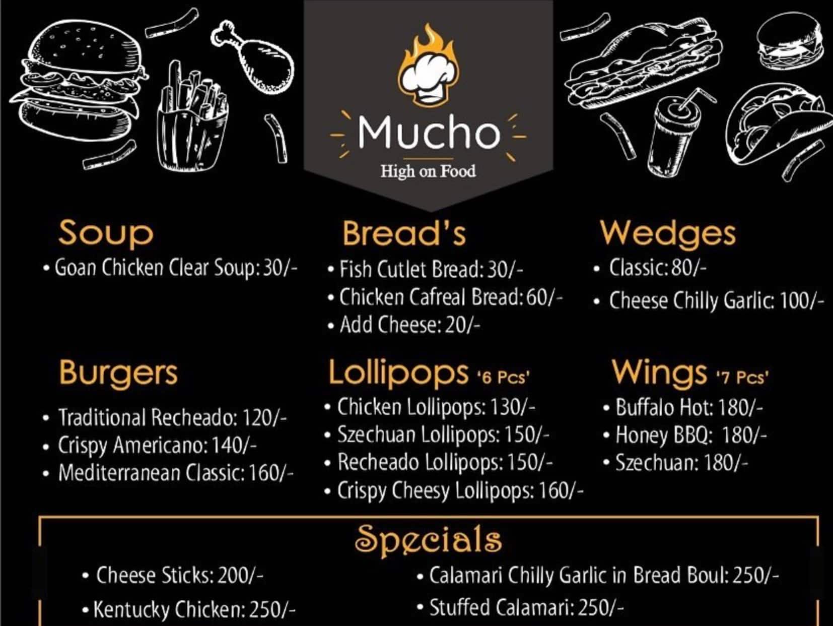 Menu of Mucho High On Food, Colva, Goa