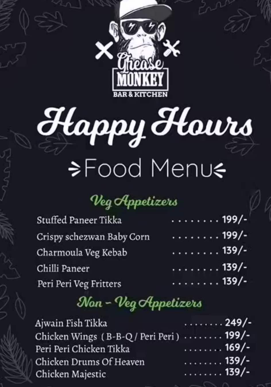 Menu of Grease Monkey, Jubilee Hills, Hyderabad