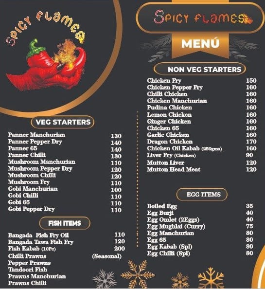 Menu of Spicy Flames, Hennur, Bangalore