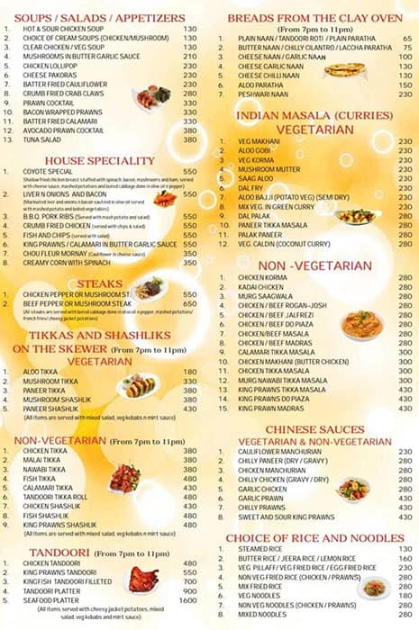 Menu of Coyote Bar And Restaurant, Candolim, Goa