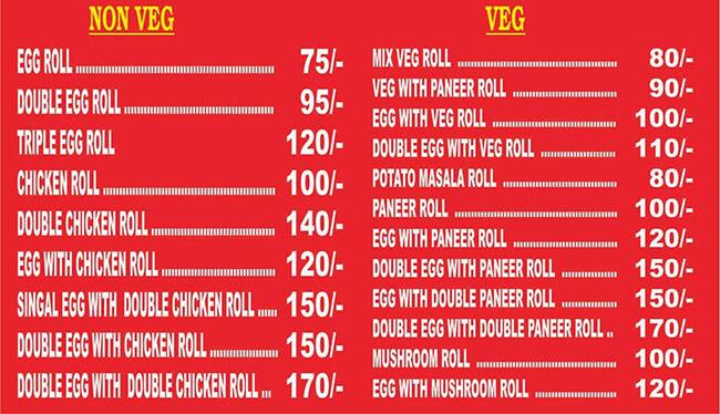 Menu of Kolkata Famous Kati Rolls, Marathahalli, Bangalore