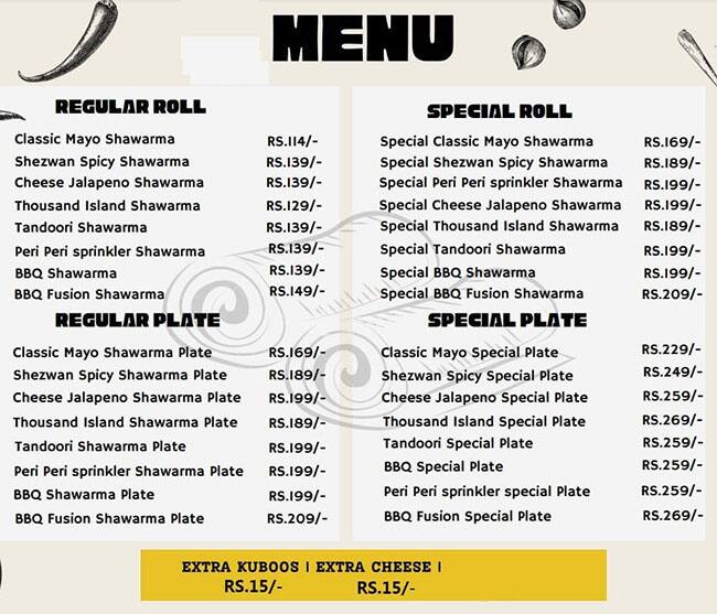 Menu of Gulf Shawarma, Mogappair, Chennai