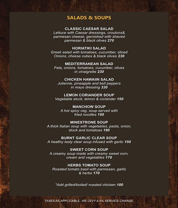 Menu of Prana, Harmu, Ranchi