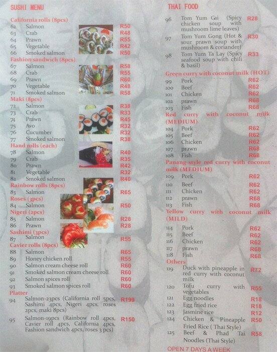 Menu at Tony's Chinese And Takeaway And Sushi Bar, Sandton