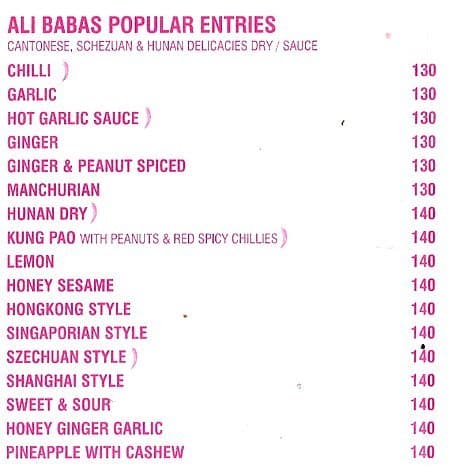 Menu at Ali Baba's Live kitchen, Pune