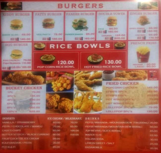 Menu at Mr. Chick, Chennai, 314