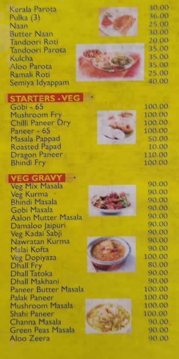 Menu at Hotel Khaja Empire, Chennai