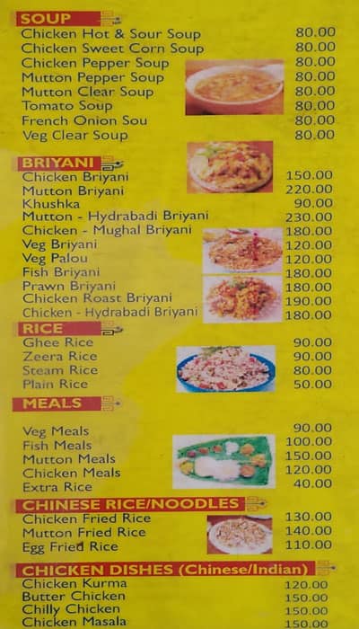 Menu at Hotel Khaja Empire, Chennai