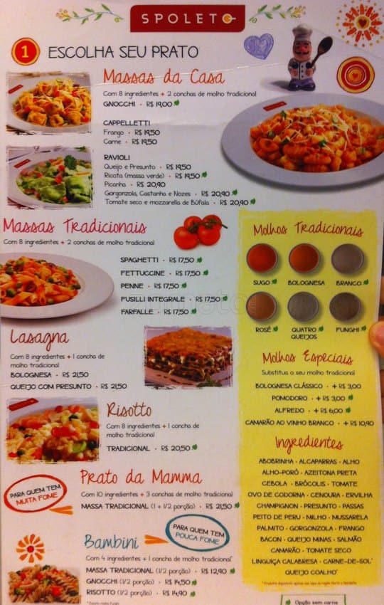Menu at Spoleto restaurant, Salvador, 305 Loja 3012