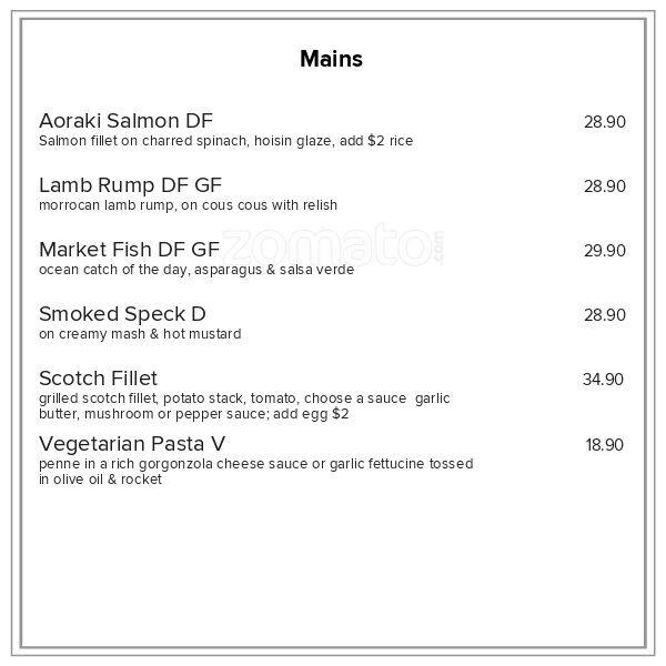 Menu at Caution Dining Lounge, Napier