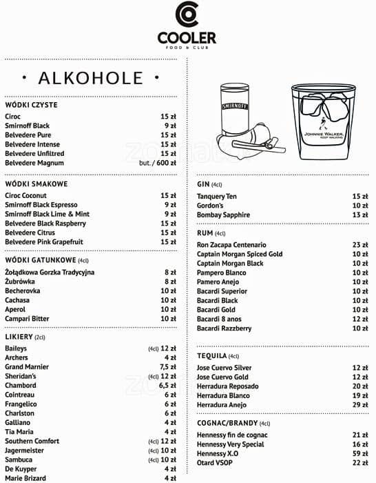 Menu at Cooler Club, Katowice