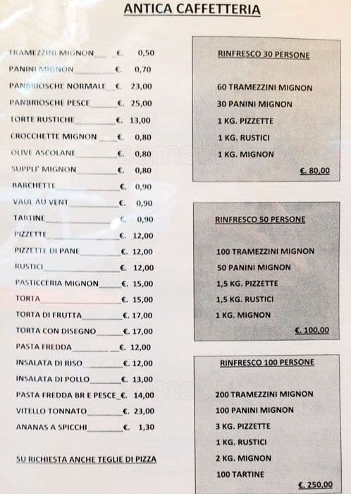 Antica Caffetteria a Roma: Foto del Menu con Prezzi - Zomato Italia