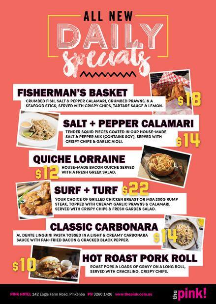 Menu at Trade Coast Hotel pub & bar, Pinkenba