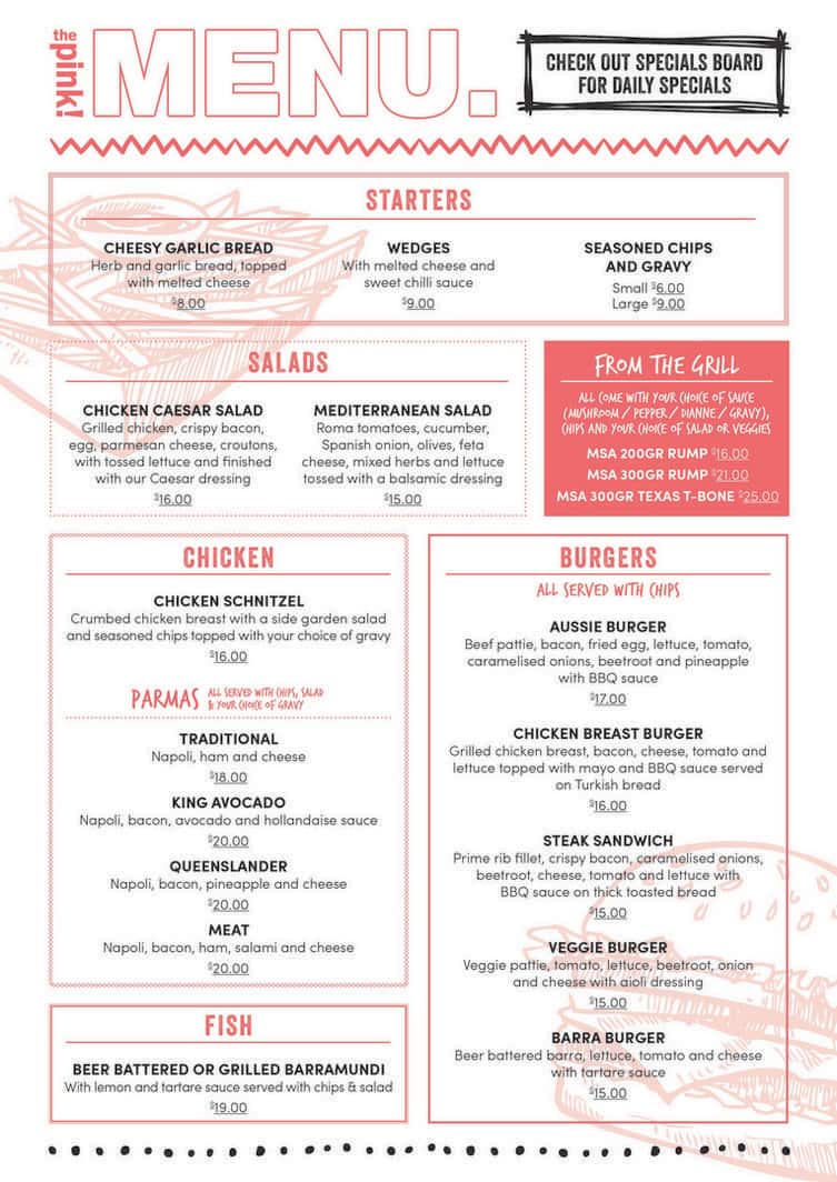 Menu at Trade Coast Hotel pub & bar, Pinkenba