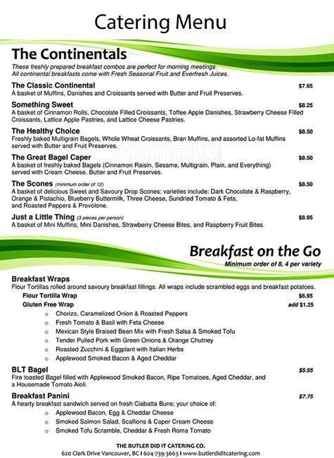 Menu at The Butler Did It Cafe, Vancouver