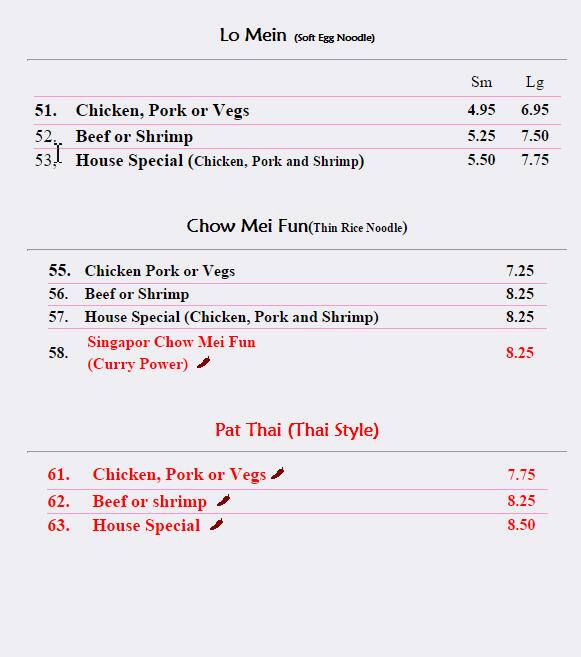 Menu at Asian King restaurant, Beavercreek