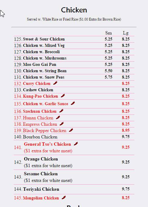 Menu at Asian King restaurant, Beavercreek