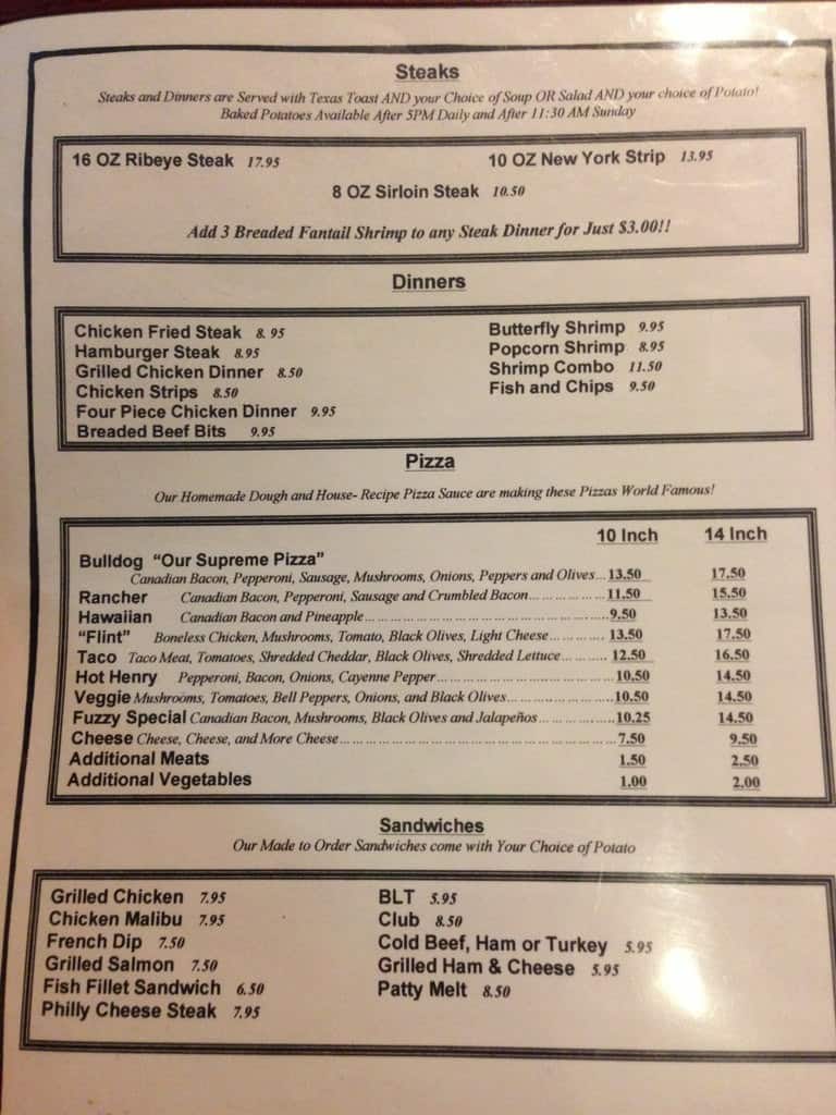 Menu at John Henry's Restaurant, Choteau