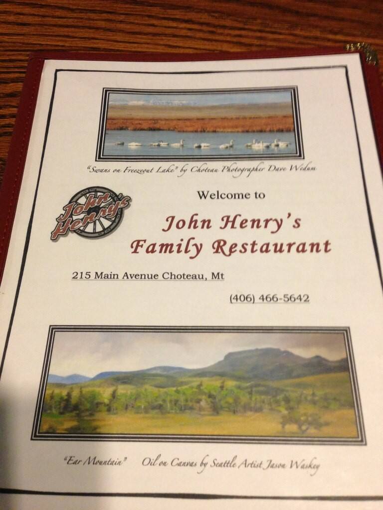 Menu at John Henry's Restaurant, Choteau