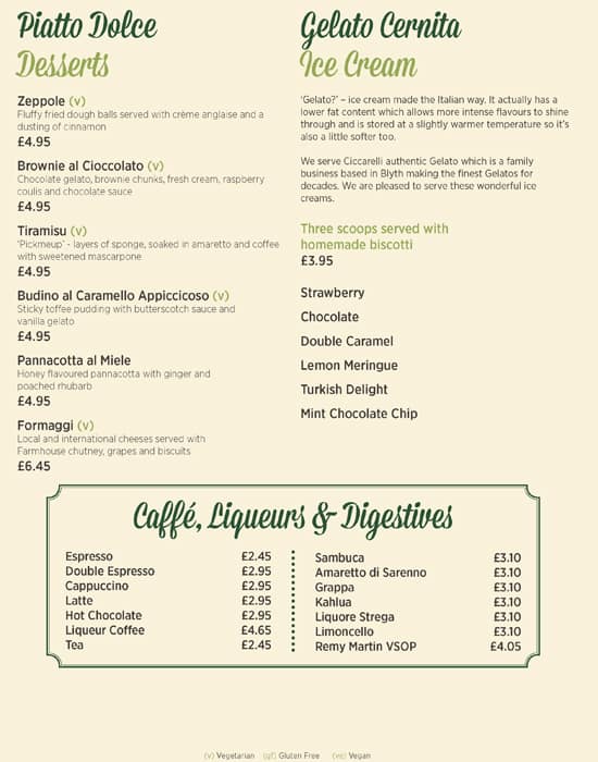 Menu at The Italian Farmhouse restaurant, Houghton le Spring