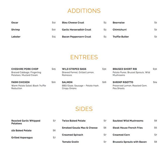 Menu at Cyrus Steakhouse, Tulsa