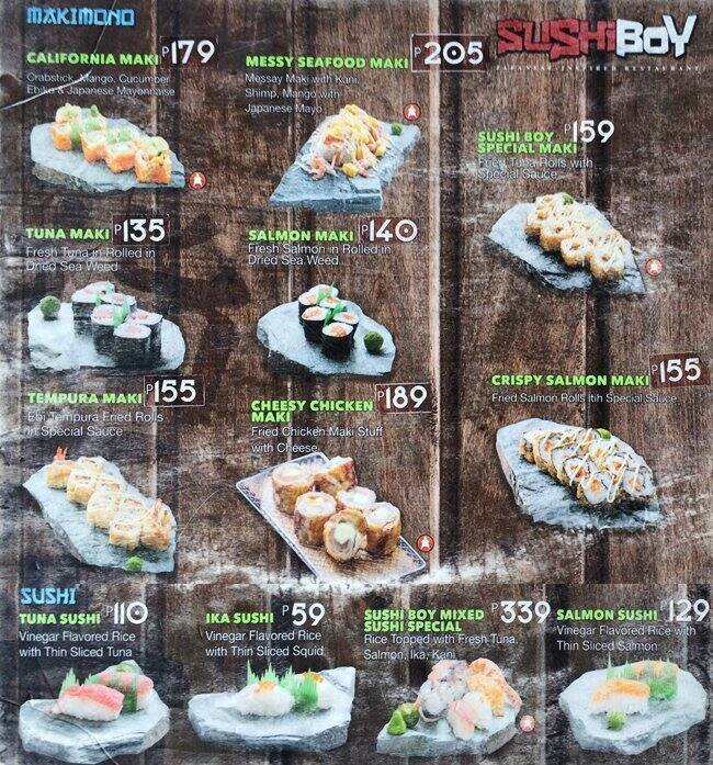 Menu at Sushi Boy restaurant, Mandaue City, Ouano Avenue North ...