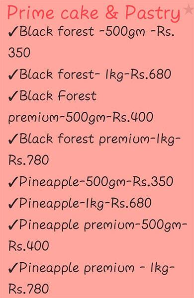 Menu at Prime Cake And Pastry, Nagpur, 31