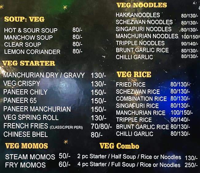 Menu of The Oasis, Dhankawadi, Pune