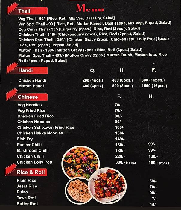 Menu of The Euphoria, Alpha 2, Greater Noida