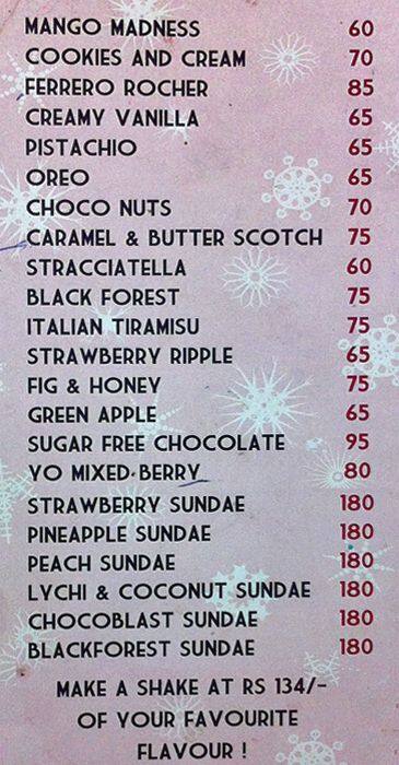 Menu at Fresco Italiano Gelato, Chennai, Chennai City Centre]