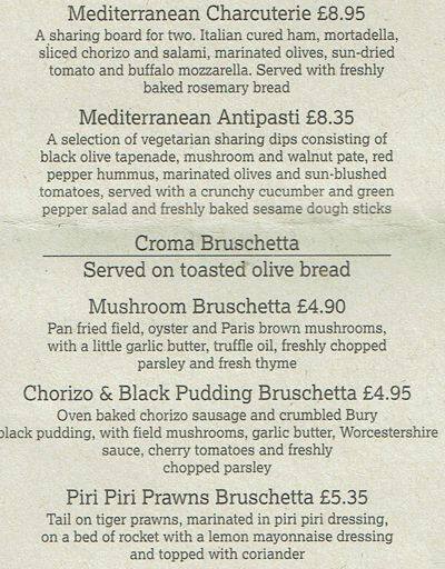 Menu at Croma Prestwich restaurant, Prestwich, 30 Longfield Centre