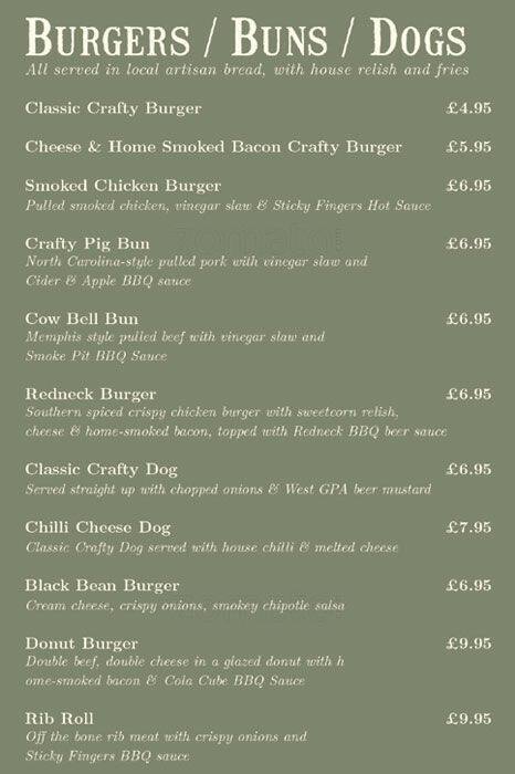 Menu at The Crafty Pig pub & bar, Glasgow