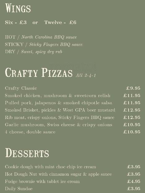 Menu at The Crafty Pig pub & bar, Glasgow