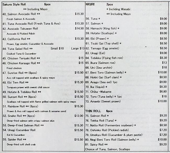 Menu at Sakura Japanese Restaurant Runcorn, Runcorn