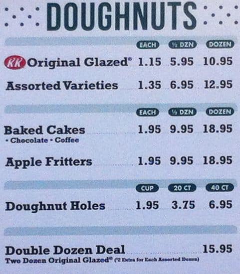 Menu at Krispy Kreme fast food, Delta