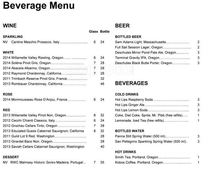 Menu at Oregon Culinary Institute Restaurant, Portland