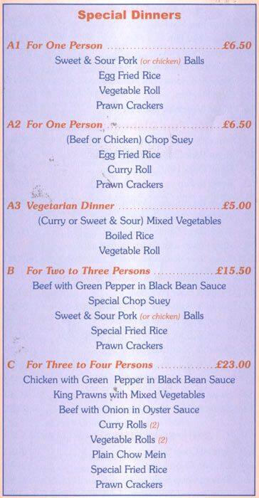 Menu at Sizzling Plaice restaurant, London