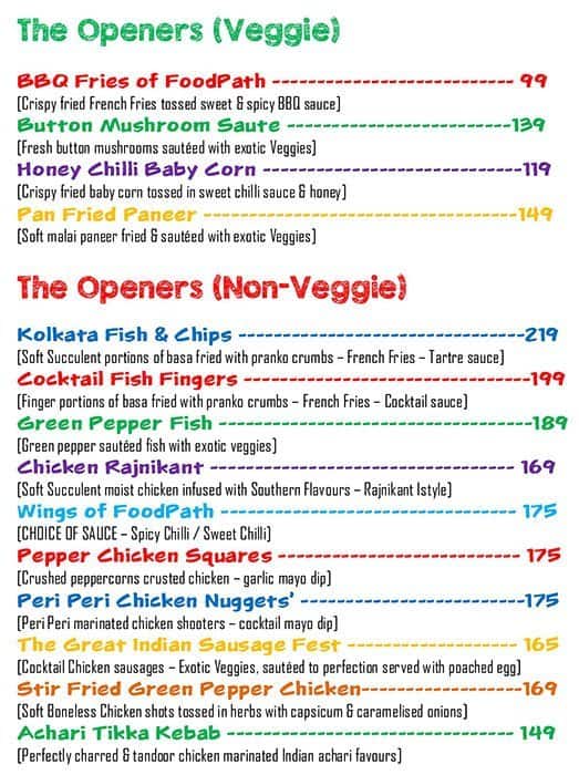 Menu at Food Path, Kolkata, 111