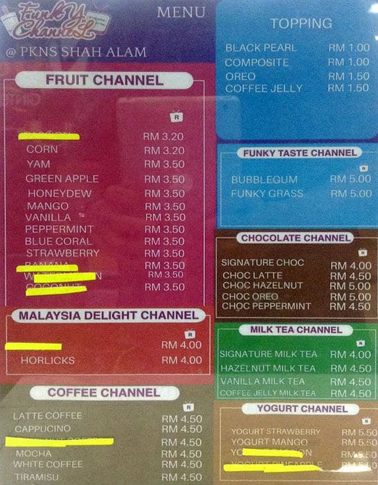 Funky Channel Menu, Menu for Funky Channel, Seksyen 14, Shah Alam ...