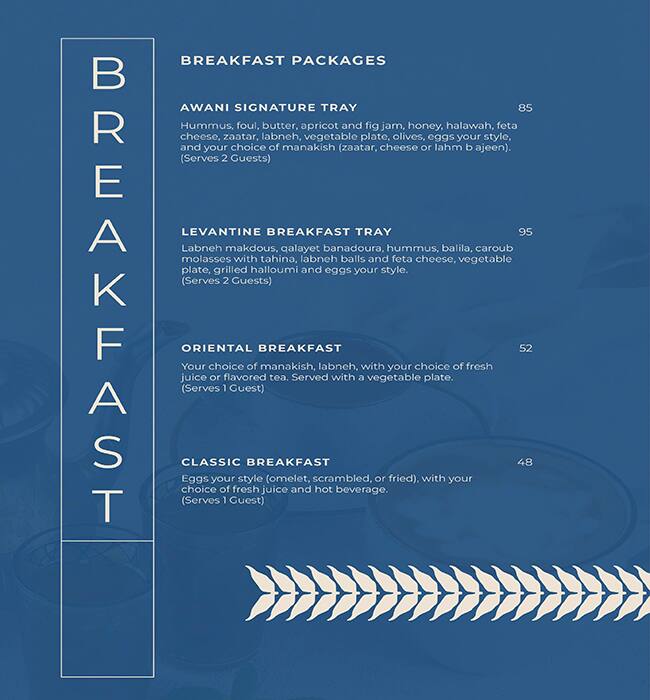 Menu of Awani, Jumeirah Beach Residence (JBR), Dubai