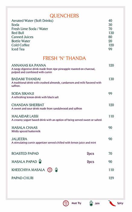 Menu of The Indian Curry House, Chamrajpura, Mysore