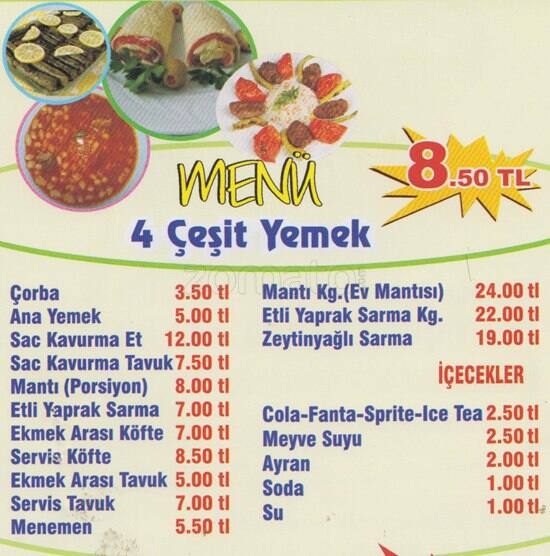 Menu at Yemek Bahçesi, Ankara
