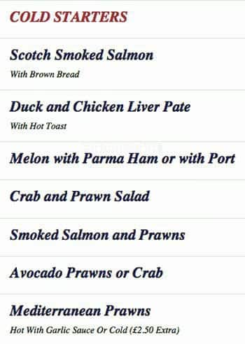 Menu at Oslo Court Restaurant, London