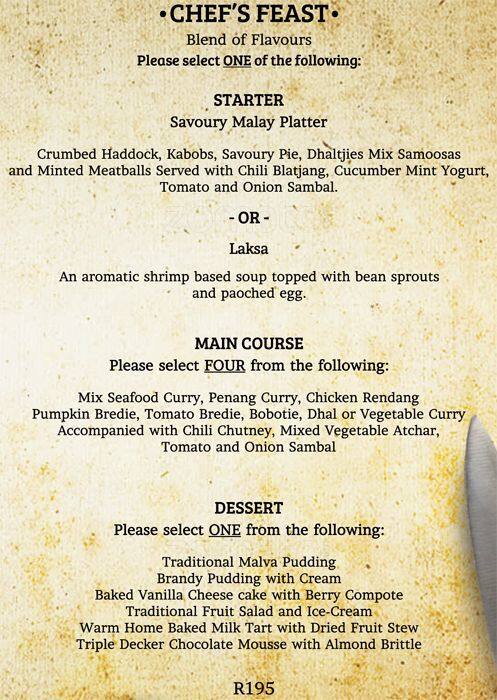 Menu at The Quarterdeck Restaurant at the Portswood Hotel, Cape Town, V ...